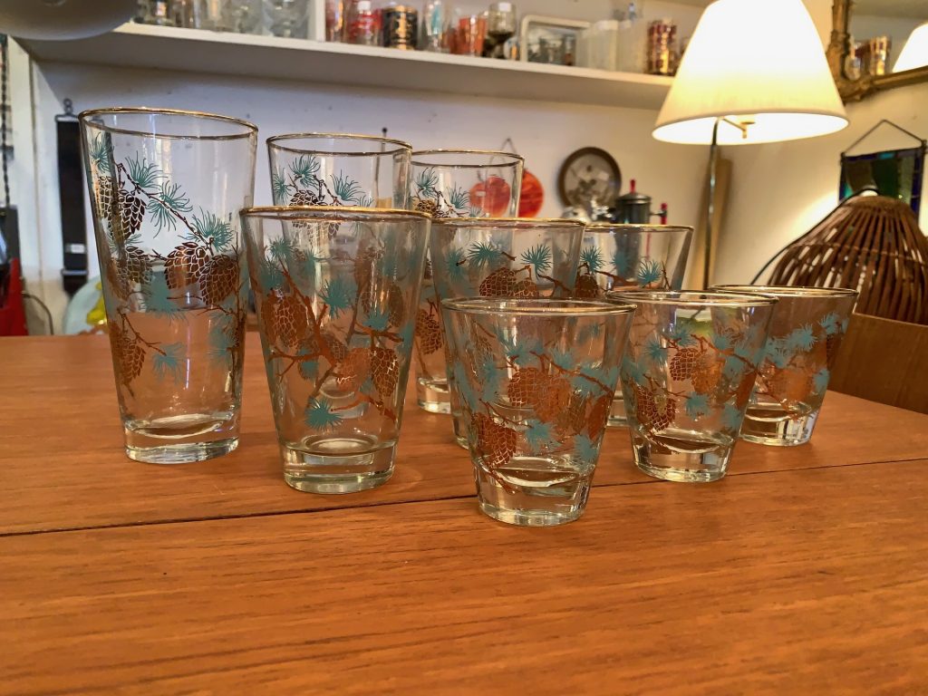 Vintage Barware: Libbey’s Turquoise Gold Pinecones