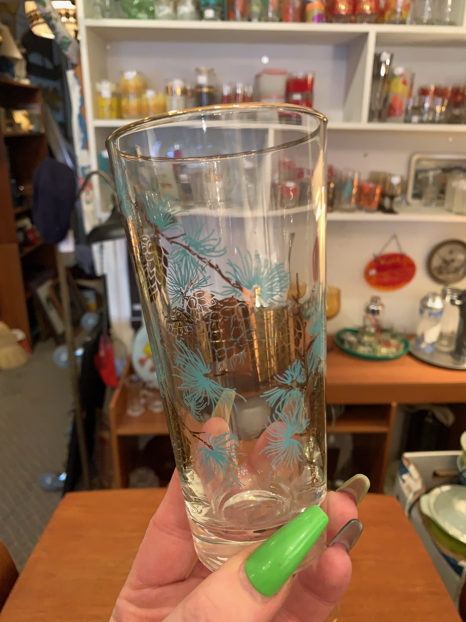 Vintage Barware: Libbey’s Turquoise Gold Pinecones